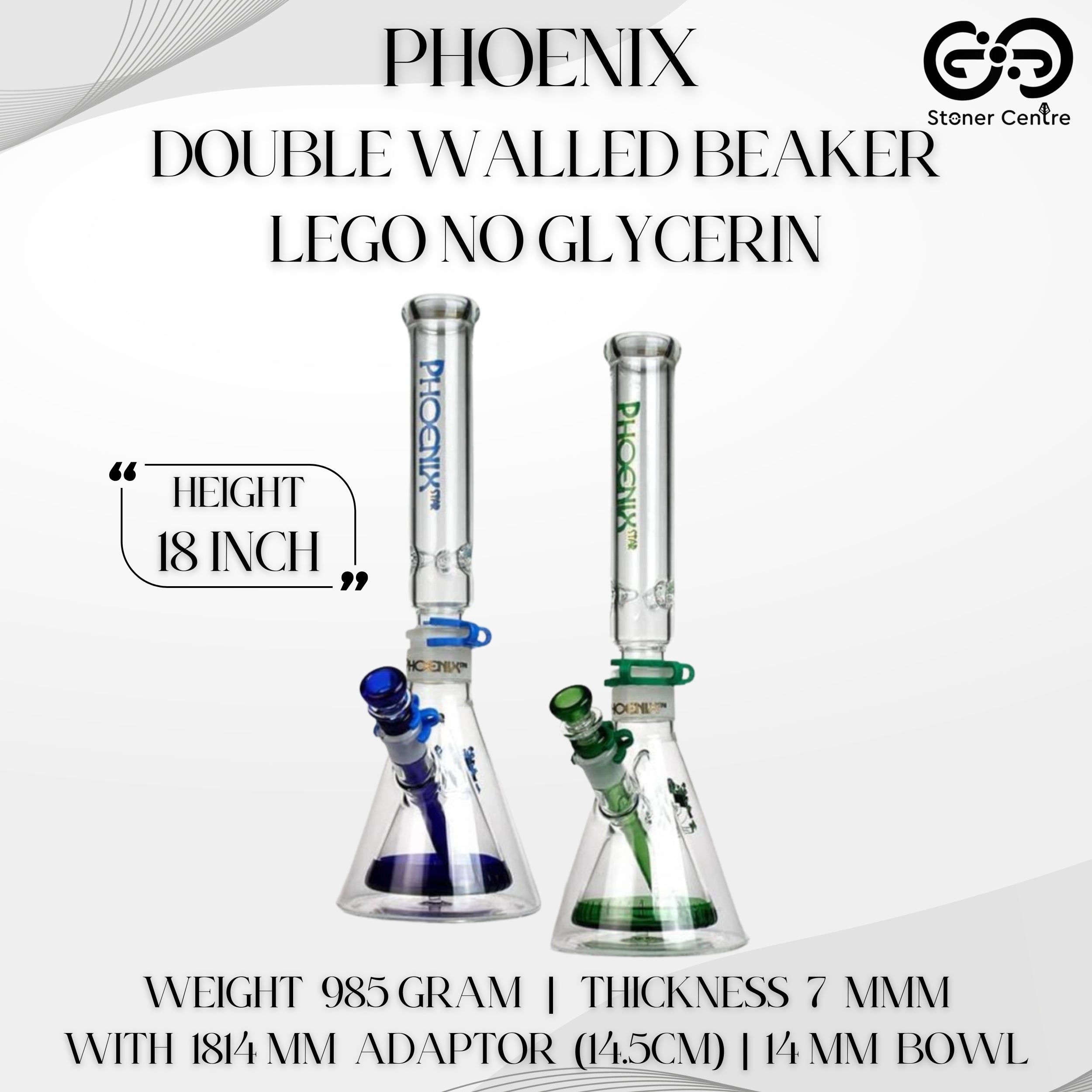 Glass Bong | Phoenix Double Walled Beaker Lego 18 Inch No Glycerin ...