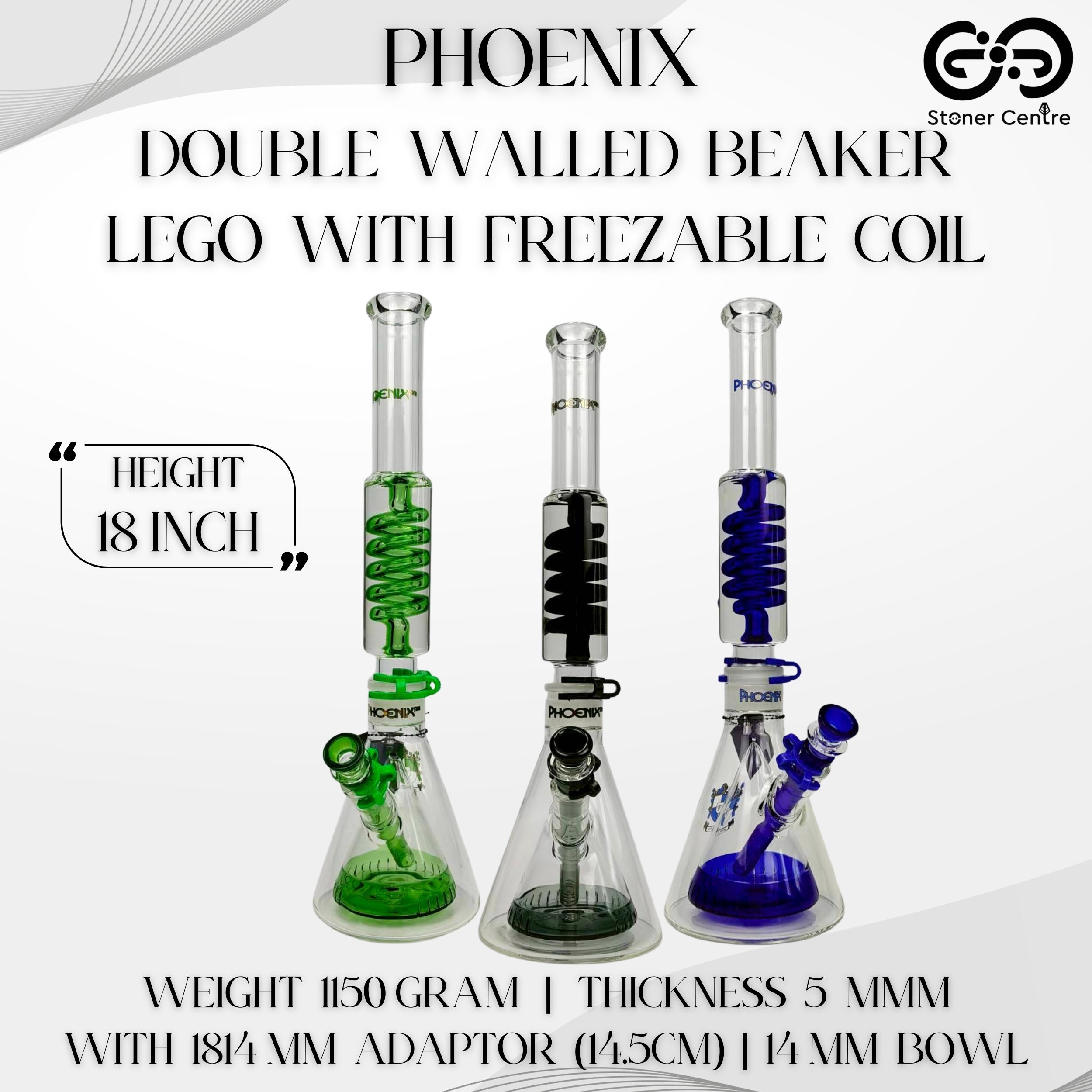 Glass Bong | Phoenix Double Walled Beaker Lego 18 Inch with Freezable ...